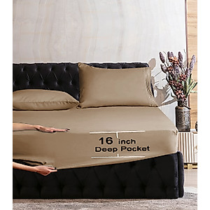 Mocassi Queen Sheet Set - Luxury Hotel 1800 Premier Bedding Sheets & Pillowcases - Ultra Soft Breathable & Cooling Bed Sheets - Deep Pocket - Wrinkle Resistant - 6 Piece Set - Queen, Taupe