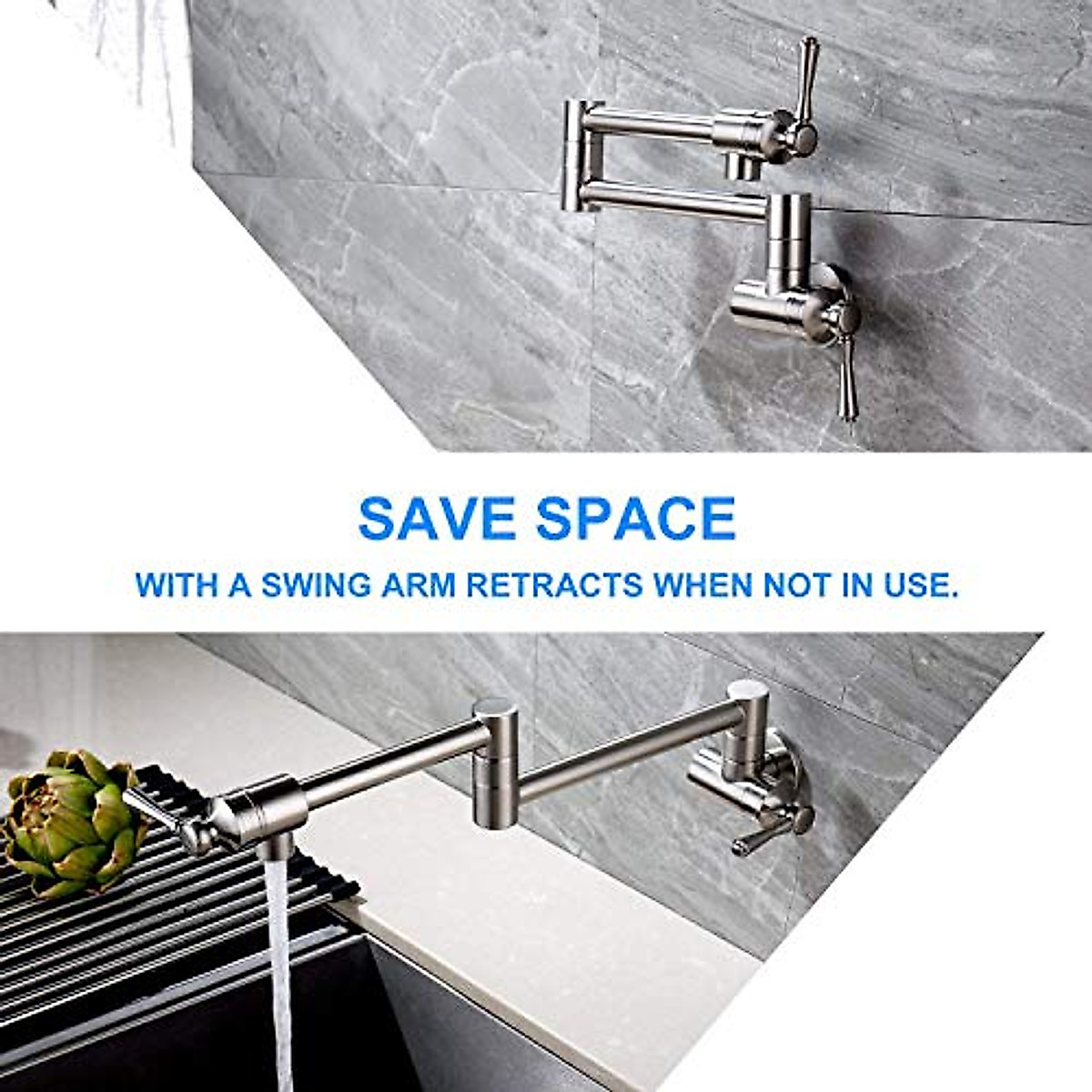 BULUXE Pot Filler Faucet Wall Mount,Brushed Nickel Finish and Single Hole 2 Handles with Dual Swing Joints Design