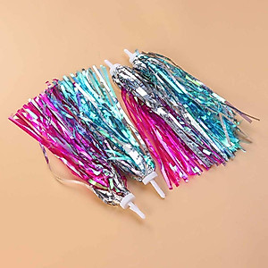 Garneck Bike Glitter Tassels Bicycle Tassel Ribbon Scooter Handlebar Streamers Bicycle Grips Ribbon Easy Attach to Bikes Handlebars for Kids Children 4pcs (Blue Silver) Kids Bike Accessories