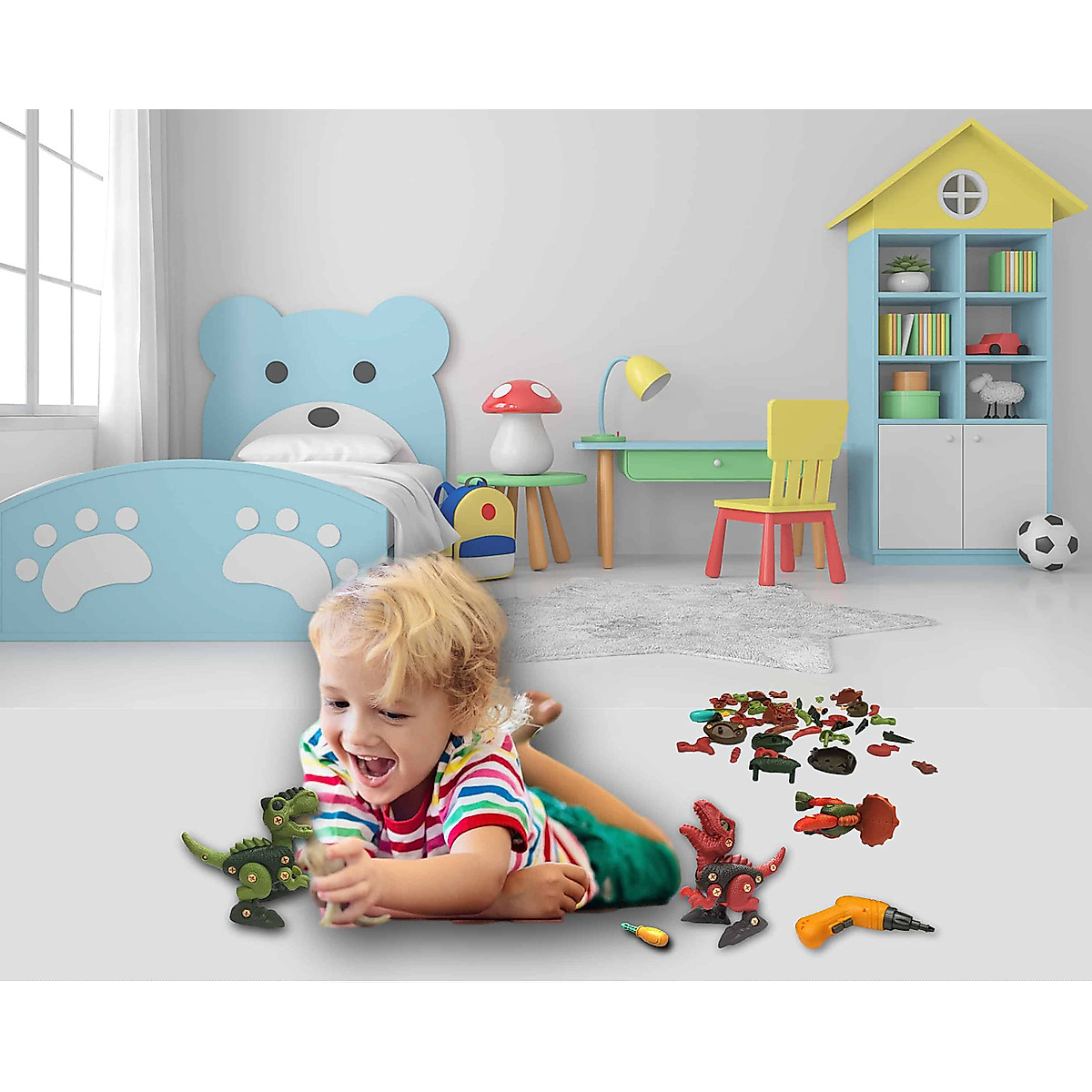 Pop A Giggle Take Apart Dinosaur Toys for Kids 3-5, Dino Toy with Electric Drill for 3 4 5 6 7-Year-Old Boys, Stem Educational Learning Building T-Rex Dino for Birthday Gifts