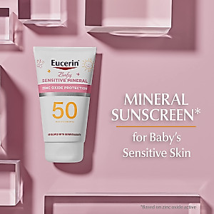 Eucerin Sun Sensitive Mineral Baby Sunscreen SPF 50, Sunscreen Lotion With Zinc Oxide Protection, 4 Fl Oz Tube