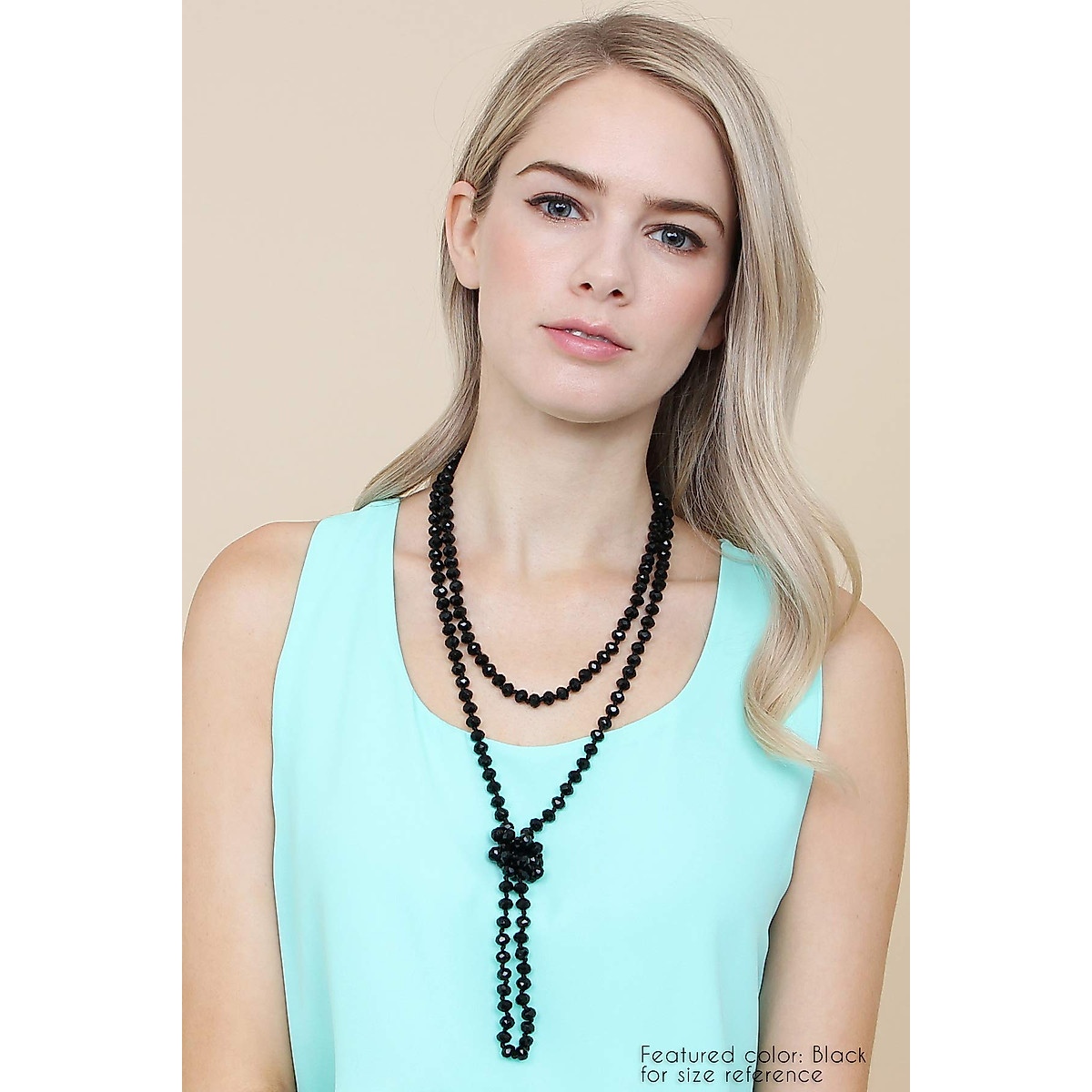 RIAH FASHION Hand Knotted Beads Endless Long Statement Necklace - Handmade Versatile Beaded Multi Layer Infinity Wrap 60" Sparkly Faceted Crystal Rondelle (Black)