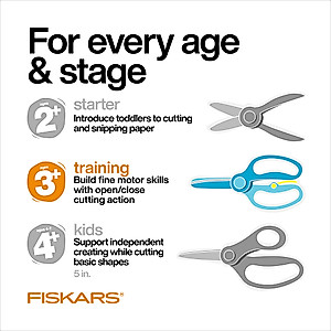 Fiskars Kids Scissors, Toddler Scissors, Safety Scissors, 6 Pack
