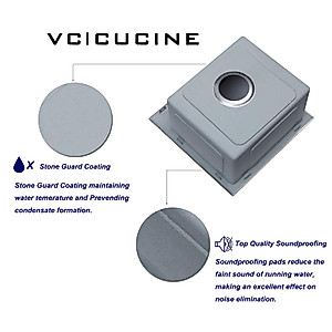 VCCUCINE Black Bar Sink Drop in, 13 x 15 Inch Topmount RV Small Kitchen Sink, Handmade Stainless Steel Wet Bar Sink, Outdoor Single Bowl Prep Sink with Dish Grid & Drain