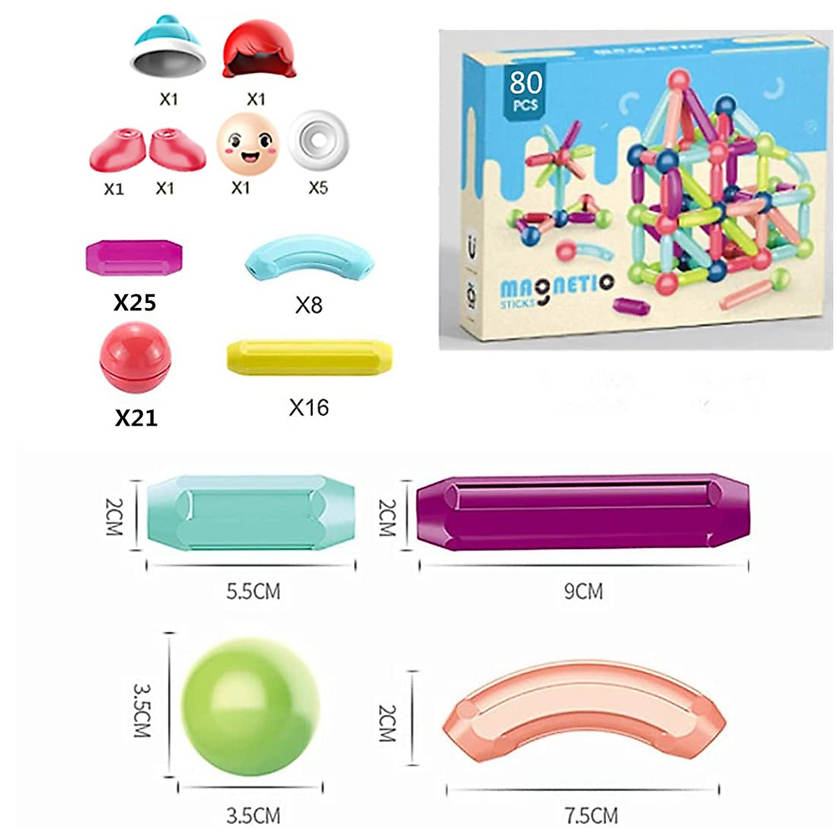 RITONS 80 PCS Magnetic Balls and Rods Building Sticks Blocks Set Educational Magnet Building Blocks Children Stacking Toys Puzzle Magnetic Blocks Creativity STEM Toys for Kids Age 3+