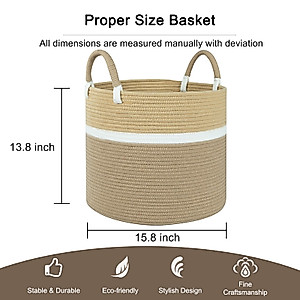 OIAHOMY Cotton Rope Basket 15.8" x 15.8" x 13.8"-Woven Blanket Basket, Baby Laundry Basket, Nursery Kids Toy Storage Organizer,Yellow & Yellow