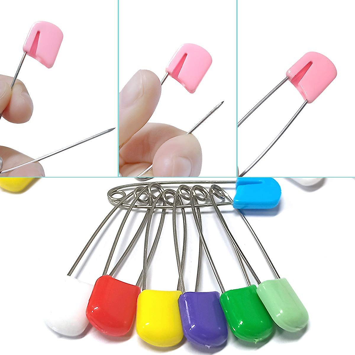 50 Pcs Diaper Pins, Plastic Head Safety Pin with Safe Locking Closures (Colorful)