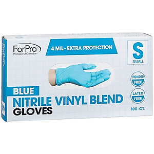 ForPro Professional Collection Disposable Nitrile Vinyl Blend Gloves, 4 Mil Extra Protection, Powder-Free, Latex-Free, Non-Sterile, Food Safe, Blue, Small, 100-Count