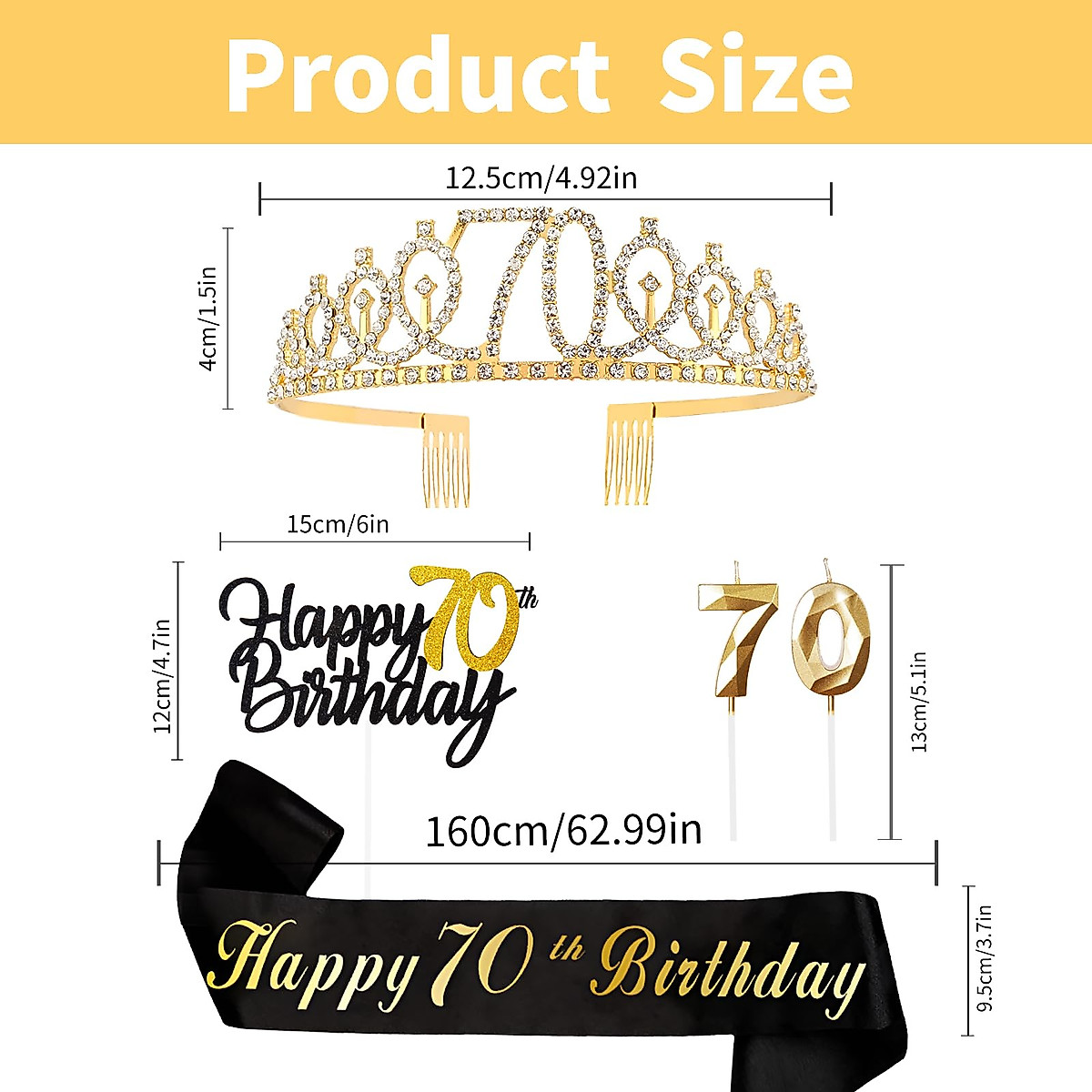 80th Birthday Gifts Decorations for Women,Including 80 Year Old Black Gold Birthday Cake Topper,80th Birthday Tiara Crown/Sash,80th Gold Birthday Candle for 80 Year Old Women Party Supplies Decoration