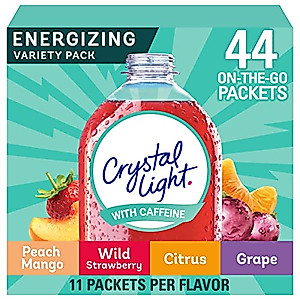 Crystal Light Energy Citrus, Grape, Peach Mango, & Wildy Strawberry Powdered Drink Mix Singles Variety Pack (44 ct. On-the-Go Individual Packets)