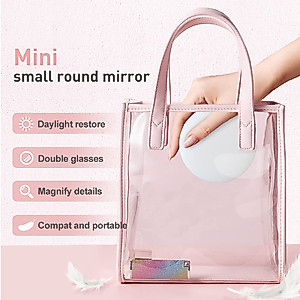 CigyYogy Small LED Compact Makeup Mirror Round Handheld Foldable - Magnifying Lighted Pocket Mirrors Double Sided with 1x/2x Magnification - Ideal Gift for Women Girls -White - 1 Pack