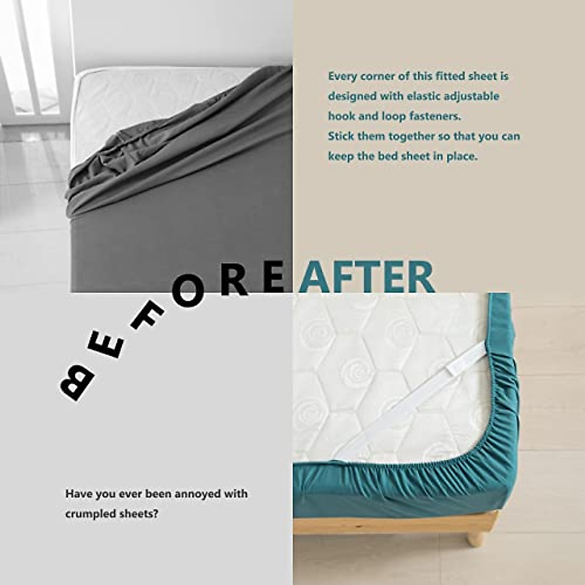 MINIPANDA Full Size Fitted Sheet Only with Bed Sheets Holder Straps for Corners, Keep Sheets from Coming Off - Ultra Soft - Microfiber Sheets (Full, Blue-Green)