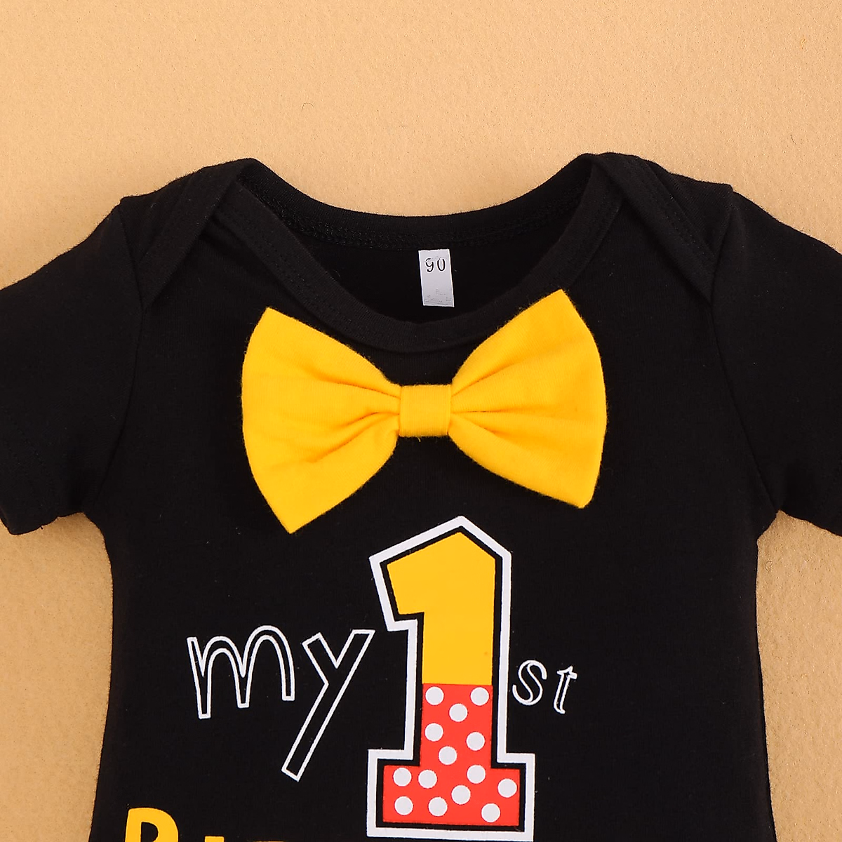 IBTOM CASTLE Baby Boys One Year Old Birthday Cake Smash Outfit Romper Bloomers Suspenders 3PCS Photo Props Funny First Birthday Clothes Set Black-My 1st Birthday 12-18 Months