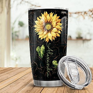 Wassmin Personalized Sunflower 1 Tumbler Cup With Lid 20oz 30oz Floral Stainless Steel Double Wall Vacuum Insulated Tumblers Coffee Travel Mug Birthday Christmas Cups Gifts For Daughter Mothers Women