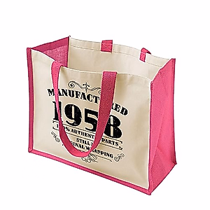 65th Birthday Tote Bag Gifts for Women - Reusable Cotton Jute Shoulder Bags for Shopping - Manufactured 1958 FUCHSIA-L