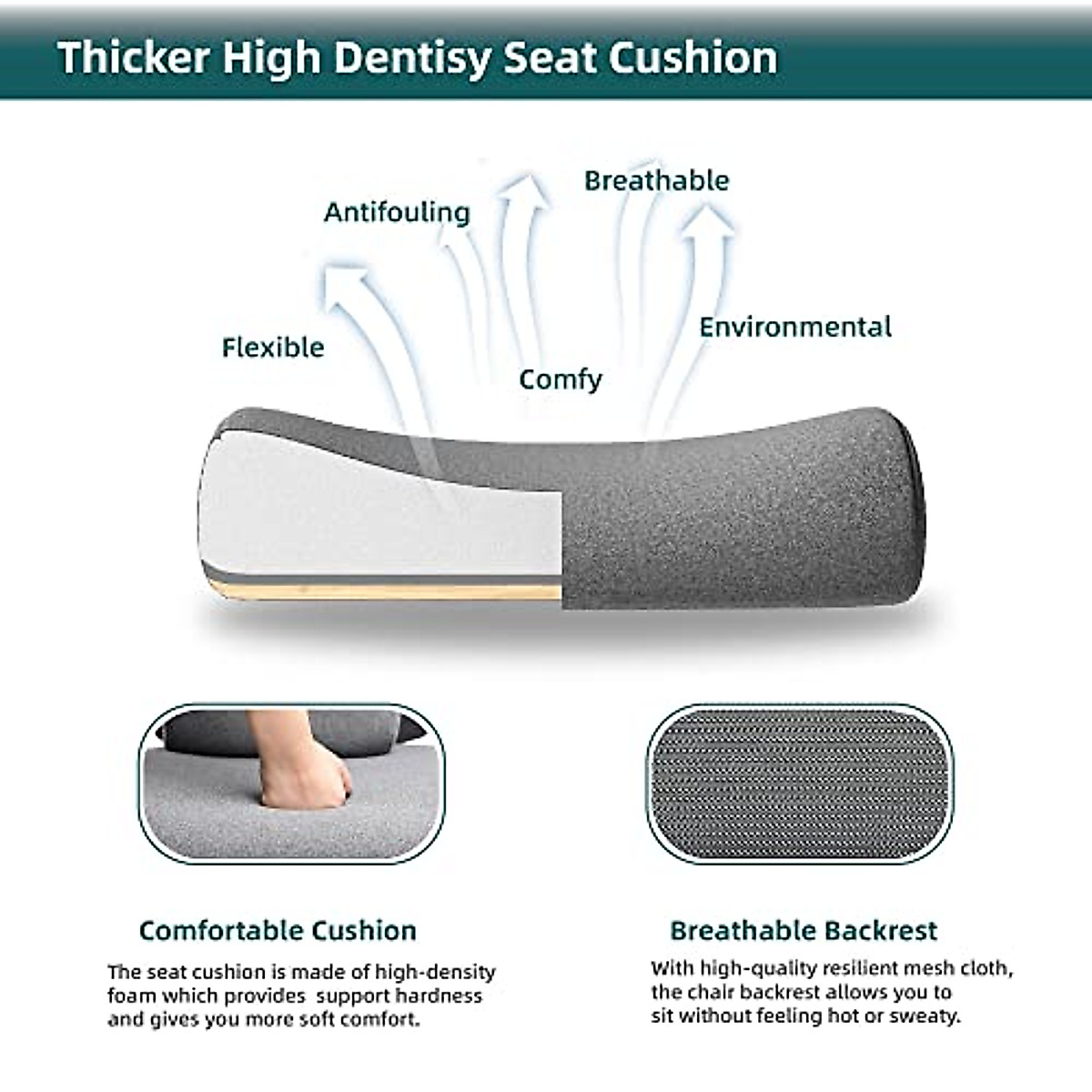 Sweetcrispy Ergonomic Lumbar Pillow and Retractable Footrest, Swivel Rolling Padded Armrests Headrest Height Adjustable Home Office, High Back Reclining Mesh Chair, Light Grey