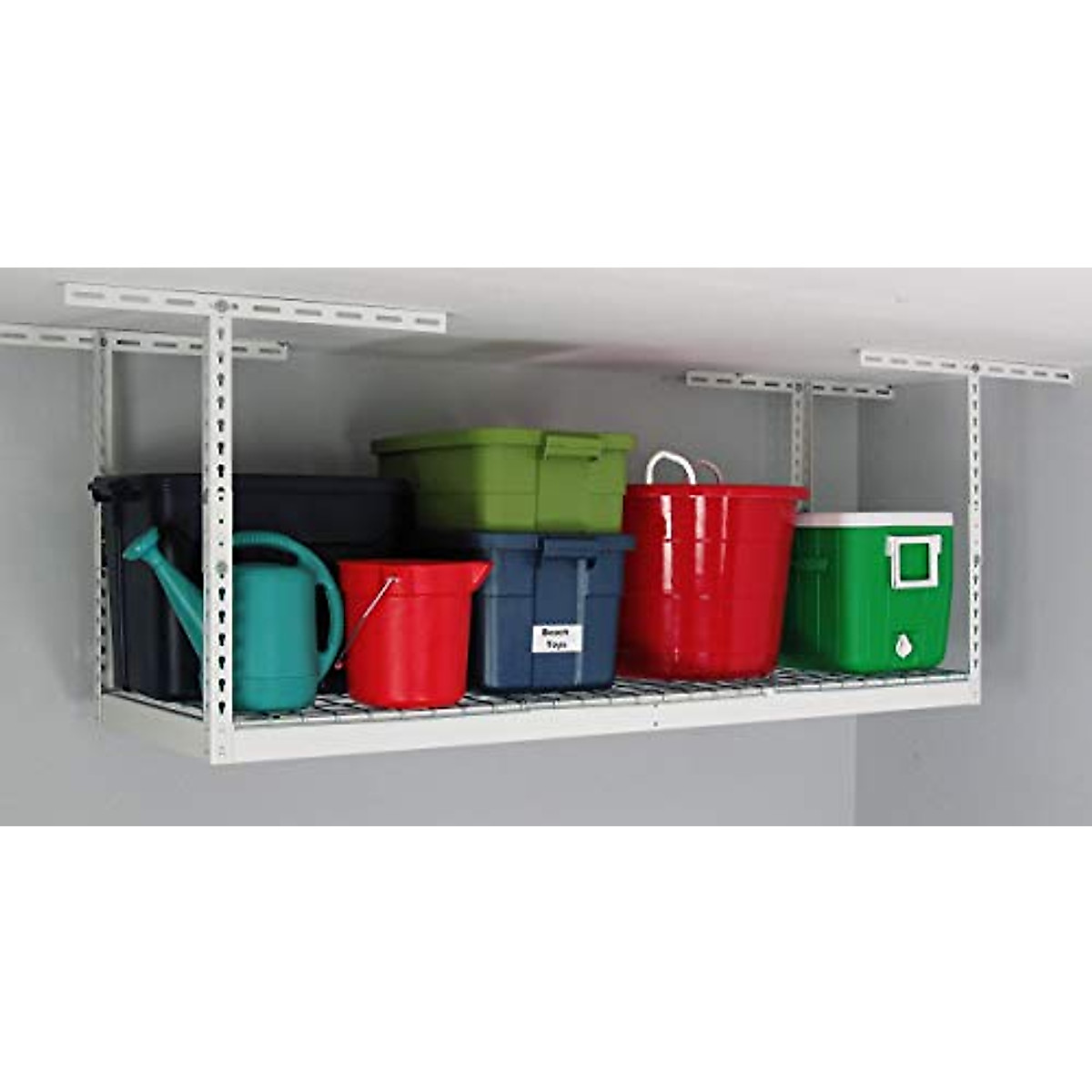 SafeRacks 2x6 Adjustable Overhead Garage Storage Rack, Heavy-Duty Steel Overhead Storage Rack with 300 lb Weight Capacity, Height Adjustable Garage Storage Organization System, White (24"-45")