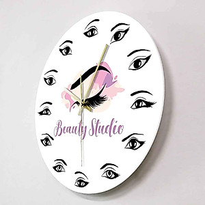 Geek Alerts Mute Quartz Printed Acrylic Wall Hanging Clock Eyelashes Beauty Studio Decor Art Wall Non Ticking Watch Beauty Salon Lash and Brow Groomer Gift (15inch)
