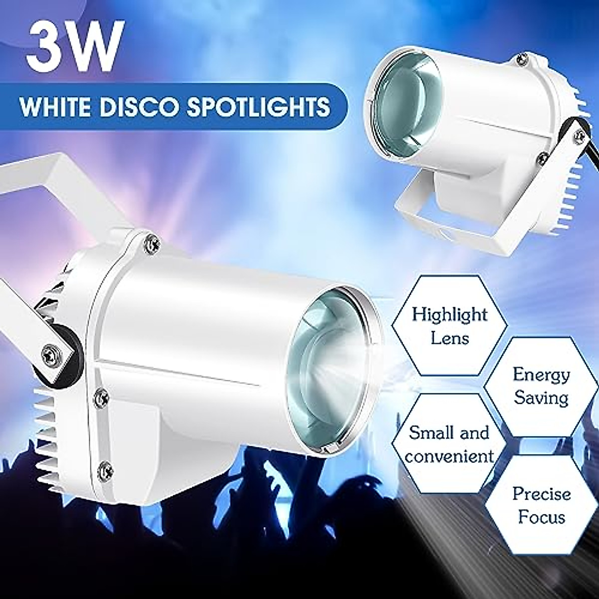 Retisee 3 Pcs Spotlight Disco Ball Spot Light White LED Beam Light 3w Stage Lights Pin Light for Mirror Ball Club Wedding Party Bar DJ Shows Events