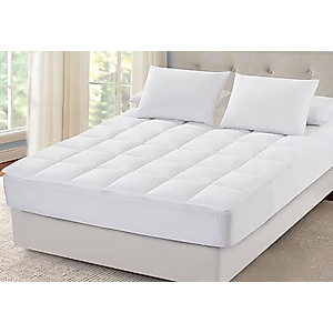 Sleep Mantra 100% Cotton Mattress Topper King Size - Premium Wrap-Around Cooling Topper Fits up to 20-Inch Mattress - Extra Soft, Deep Pocket, Breathable & Plush Quilted Down Fill (White)