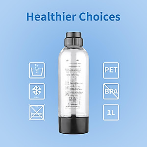 spoonlemon Sparkling Water Maker,Soda Streaming Machine for Home Use, Carbonated Water Machine with BPA Free 1L PET Bottle, Compatible with Any Screw-in 60L CO2 Exchange Carbonator, Black