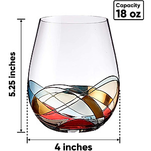 Bezrat Stemless Wine Glasses Set of Two | Hand Painted Large Premium Red and White Wine glasses | Lead-Free Crystal | Essential Wine Gift | 18 Ounces (Blue)