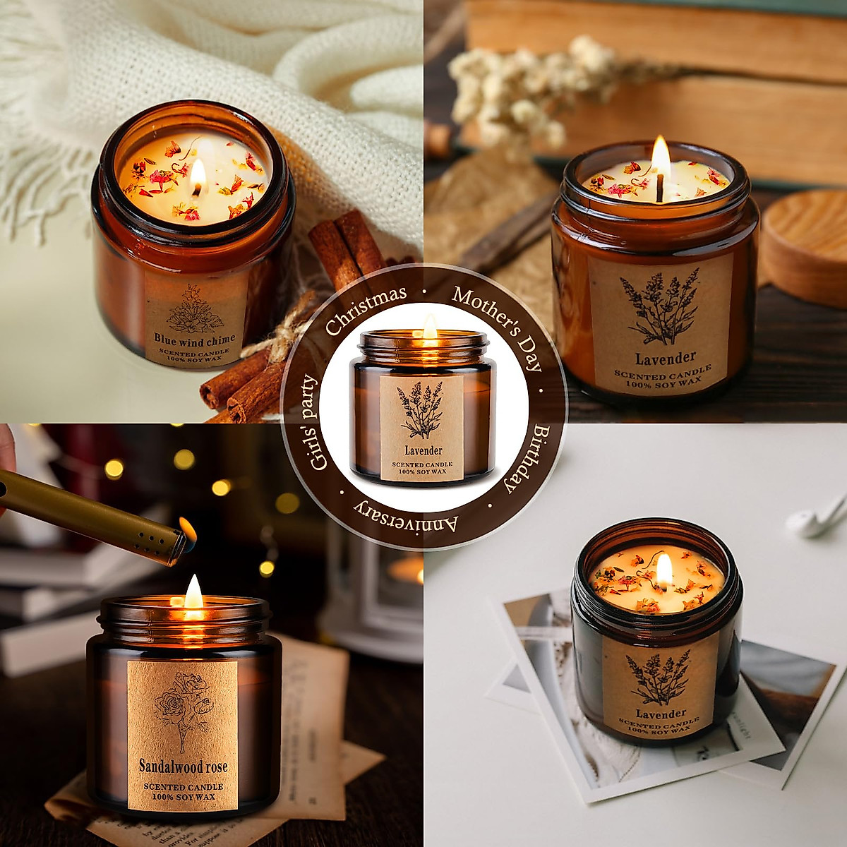 12 Pack Scented Candles for Home Aromatherapy Candle Gift Set for Women Soy Wax Jar Candles Bundle Gift for Christmas Holiday Birthday Mother's Thanksgiving Day Present