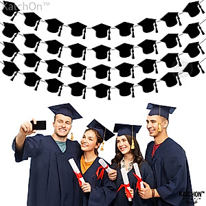 Felt, Black Graduation Cap Garland - 4 Strings, No DIY | Graduation Garland, Graduation 2023 Decorations | Graduation Banner for Black Graduation Party Decorations 2023 | Graduation Cap Decorations