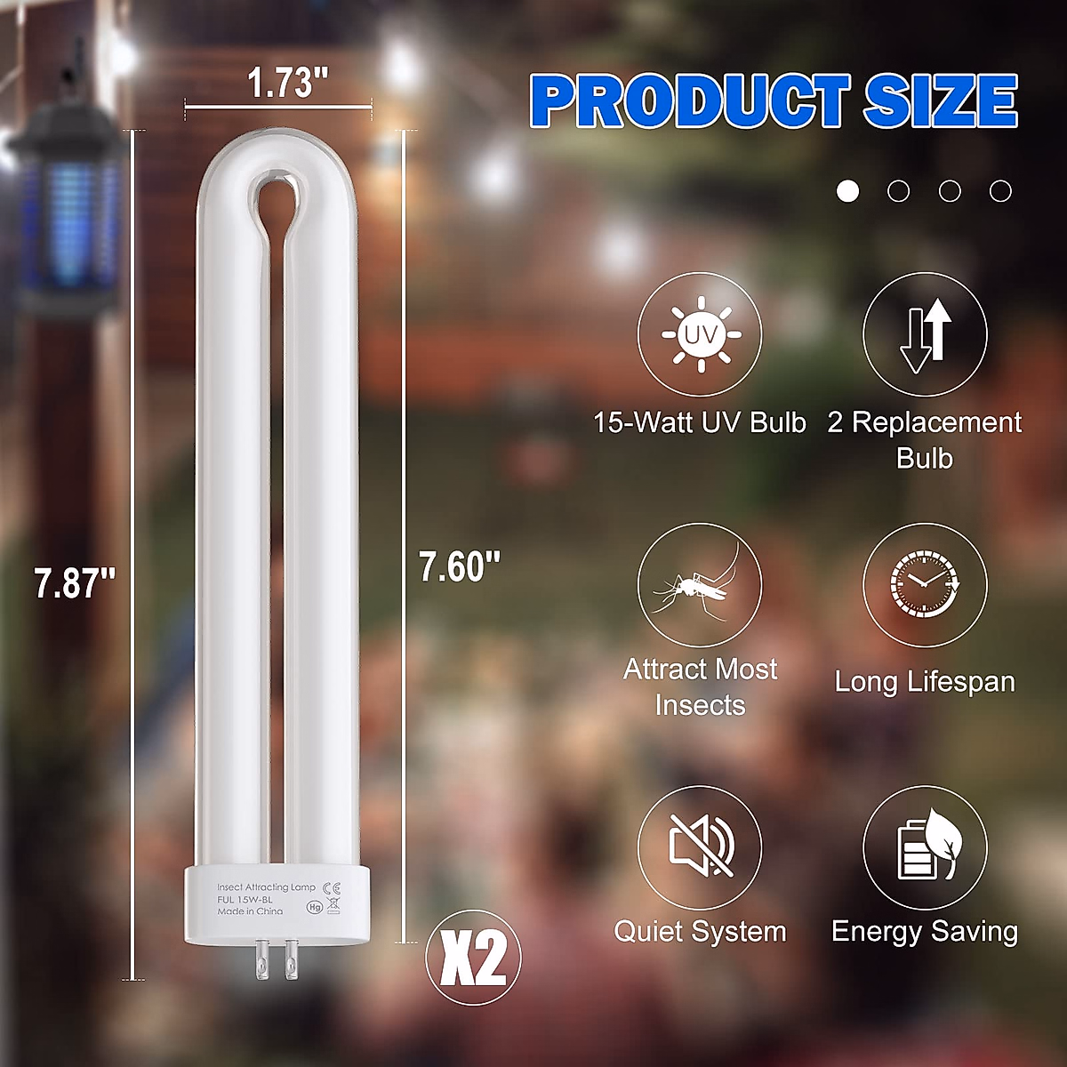 Klahaite 2 Pcs Replacement Bulb for Electric Outdoor Bug Zapper and Mosquito 15W Single U-Shaped Twin Tube, White, UV-15