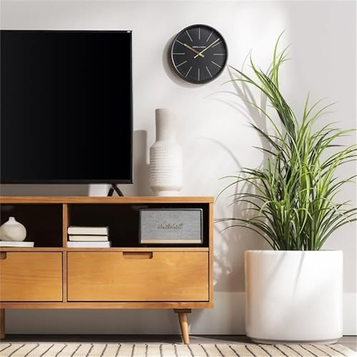 Walker Edison Millie Mid Century Modern 3 Drawer Solid Wood Low Stand for TVs up to 80 Inches, 70 Inch, Caramel