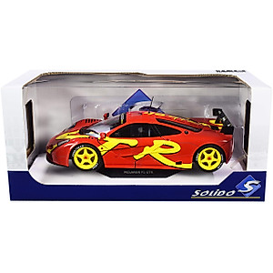 1996 McLaren F1 GTR Short Tail Launch Livery Red with Yellow Graphics 1/18 Diecast Model Car by Solido S1804102