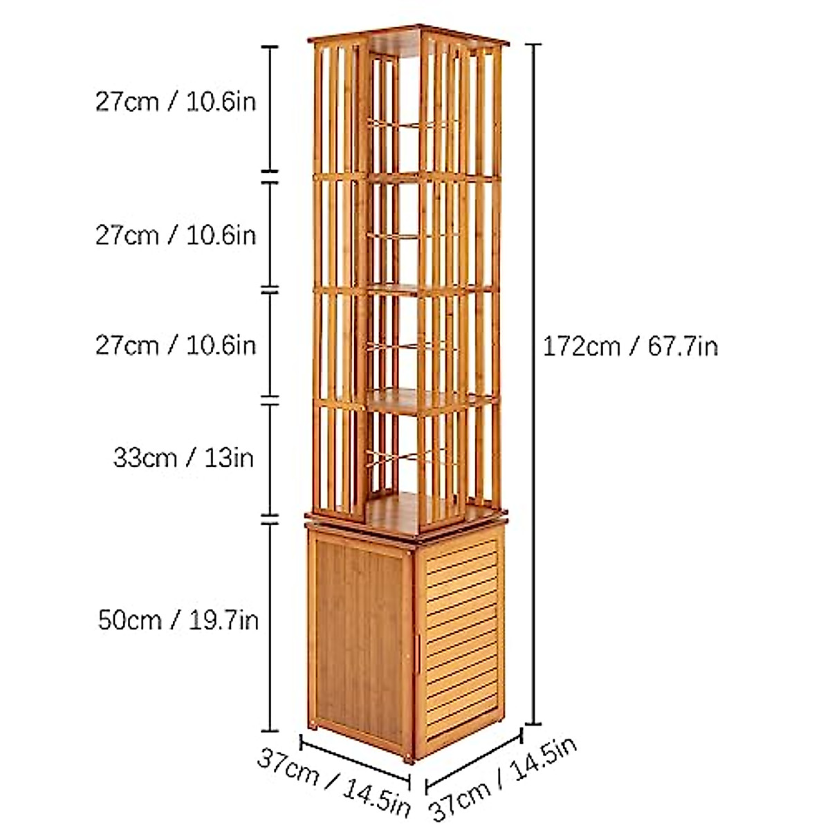 KenSyuInt 360° Rotating Bookshelf,6-Tier Corner Bamboo Book Shelf,Storage Display Stand Upright Bookshelf Organization,for Living Room,Balcony,Office, Sitting Room,Corridor (Brown)