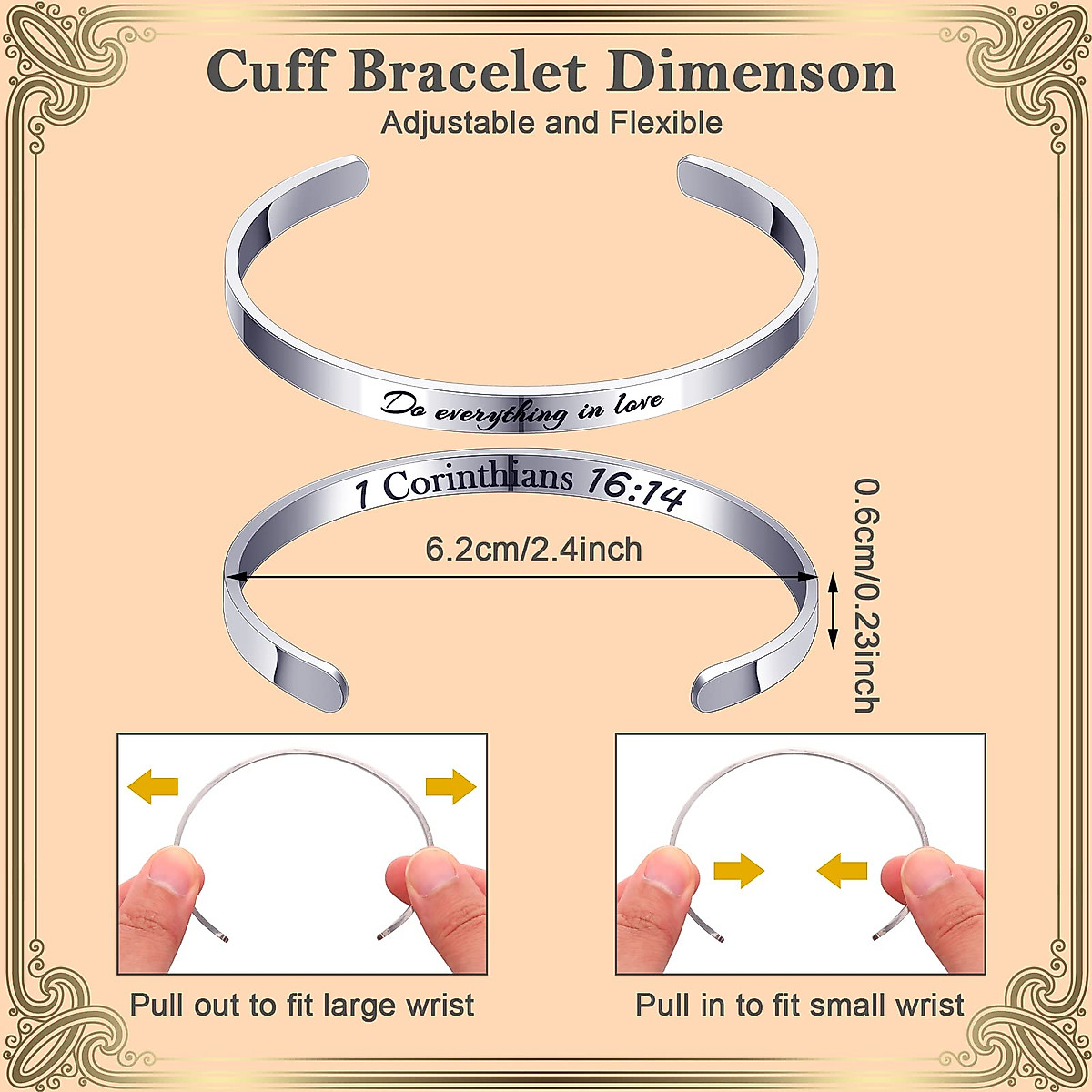 Funtery 12 Pcs Christian Bracelet Engraved Bible Verse Jewelry for Women Religious Baptism Gifts Inspirational Scripture Open Cuff Bangle Confirmation Gifts for Girls Friend Encouragement (Classic)