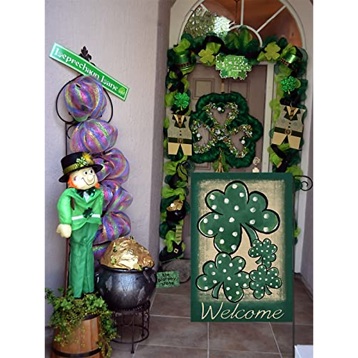 Welcome St Patricks Day Garden Flag 12x18 Double Sided,Lucky Shamrock with Dots Small Yard Flag,Spring Saint Patrick Decors for Farmhouse Outside Outdoor Holiday