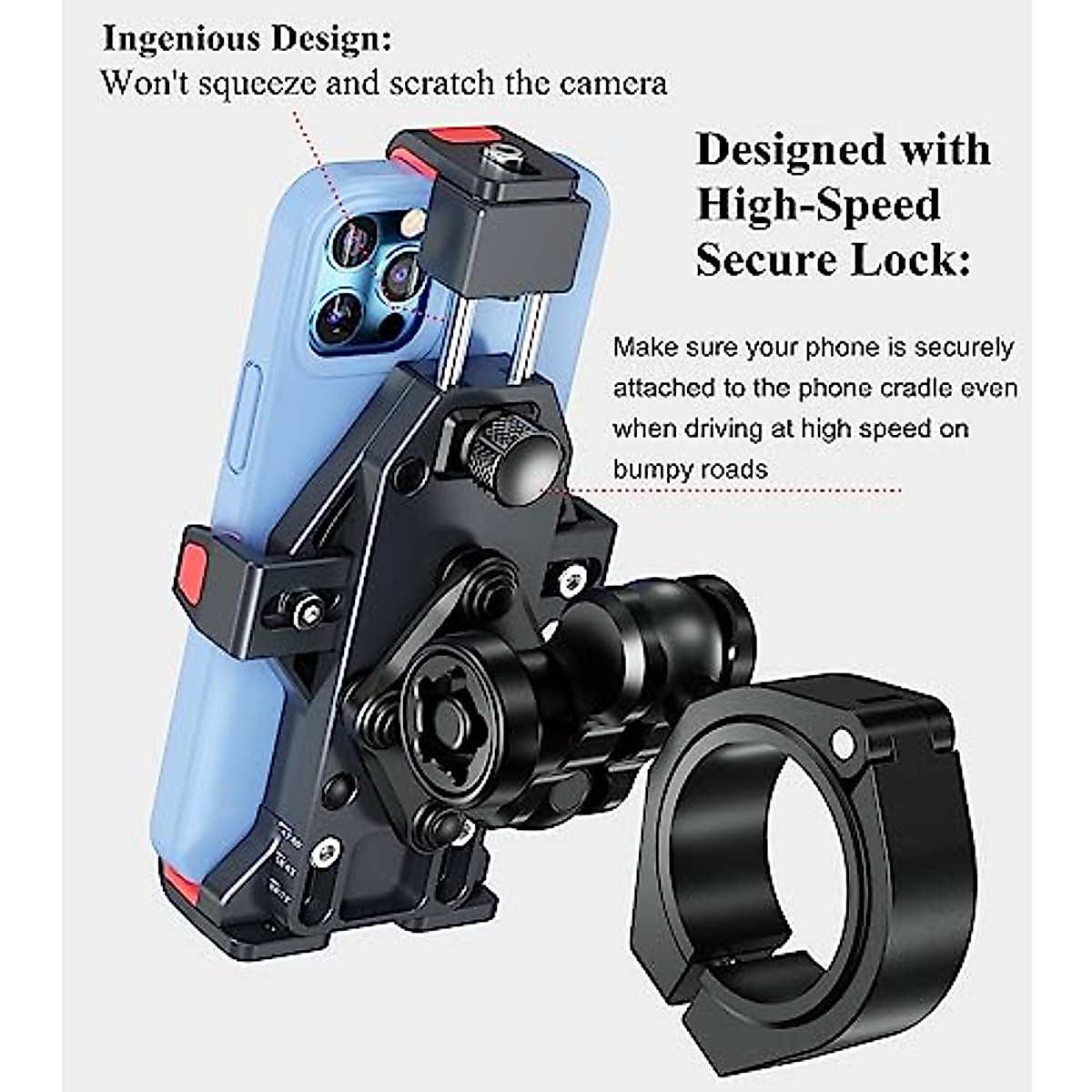 BRCOVAN Aluminum Alloy UTV Phone Holder with Vibration Dampener & High-Speed Secure Lock, Metal Anti-Shake UTV Roll Bar Cellphone Mount Fit Roll Cage 1.5/1.65/1.75/1.85/2 inch, for 4.7''-7.2'' Phones