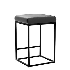 Sophia & William Counter Height 24" Bar Stools Set of 3 Backless Bar Stools for Kitchen Island,Modern PU Leather Square Bar Stools with Metal Steel Frame & Footrest,Black