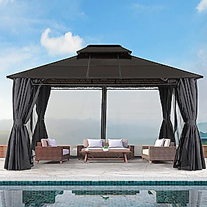 10x10 Double Roof Hardtop Patio Gazebo with Curtains and Netting by ABCCANOPY