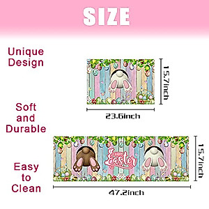 VAYNEIOJOY Easter Decorative Kitchen Mats Cushioned Anti-Fatigue Rugs Set of 2, Cartoon Funny Rabbit Bunny Eggs Decor, Seasonal Spring Easter Waterproof Non Slip Heavy Duty PVC Rug Floor Doormat