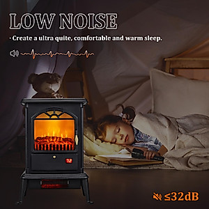 Buymoth Electric Fireplace Stove 23" Freestanding Infrared Electric Fireplace Heater 1000w/1500w w/3D Flame Firewood Effect, Remote Control, Timer, Adjustable Brightness & Temperature, Black