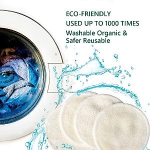 20 Packs Organic Reusable Makeup Remover Pads, Washable Bamboo Cotton Rounds for All Skin Types with Cotton Laundry Bag