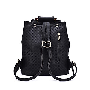 Mellow World Jordana Diamond Quilted Resin Handle Backpack for Women Black