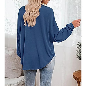 REVETRO Womens V Neck Henley Shirts Long Sleeve Sweatshirts Causal Pullover Button Down Tunic Tops Blue Small