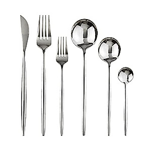 Snplowum Silver 36-Pieces Silverware Flatware Mirror Polished Dinnerware, 18/0 Stainless Steel Cutlery Set For Home Kitchen Party Hotel Restaurant Wedding Service for 6