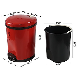 Nihenok 2.6 Gallon Plastic Round Step Trash Can with Soft Close Lid, Small Bathroom Step Trash Can with Removable Inner Bucket, Red