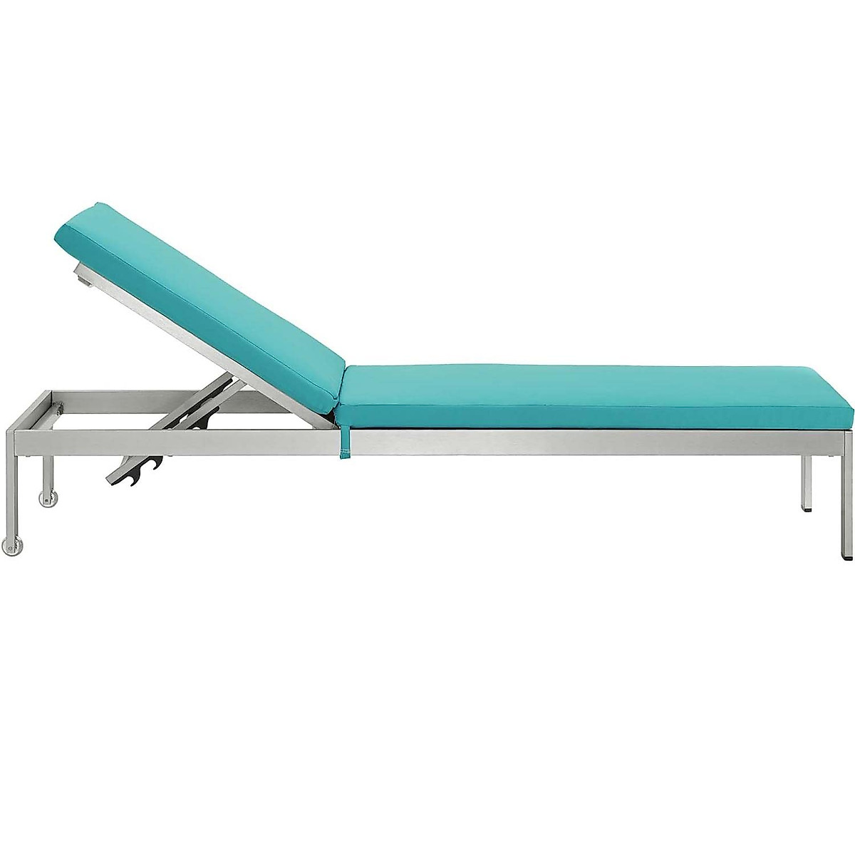 Modway Shore Aluminum Outdoor Patio Chaise Poolside Lounge Chair with Cushion in Silver Turquoise