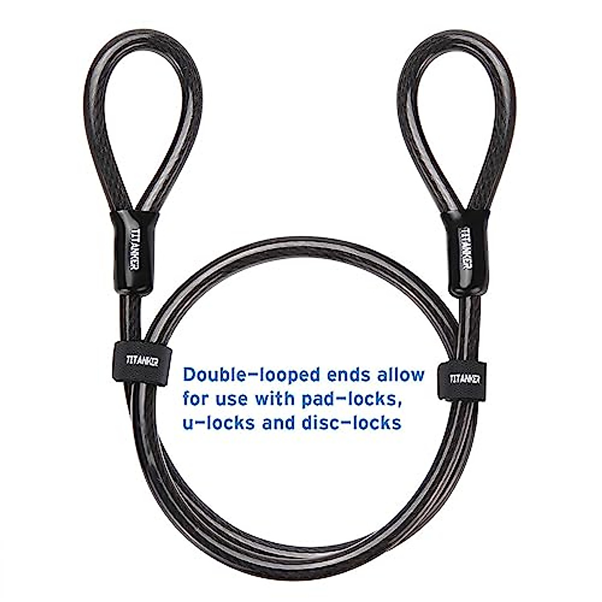 Titanker Bike Steel Cable, 12mm Thick Heavy Duty Security Vinyl Coated Flexible Steel Cable with Loop End (4ft, 7ft, 15ft, 30ft)