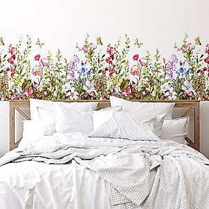 Outus Flower Wall Decals Floral Butterfly Wall Stickers Wildflower Greenery Wall Decor Removable Peel and Stick Art Murals for Kids Room Nursery Bedroom Living Room Home(19.69 x 82.68 Inch)