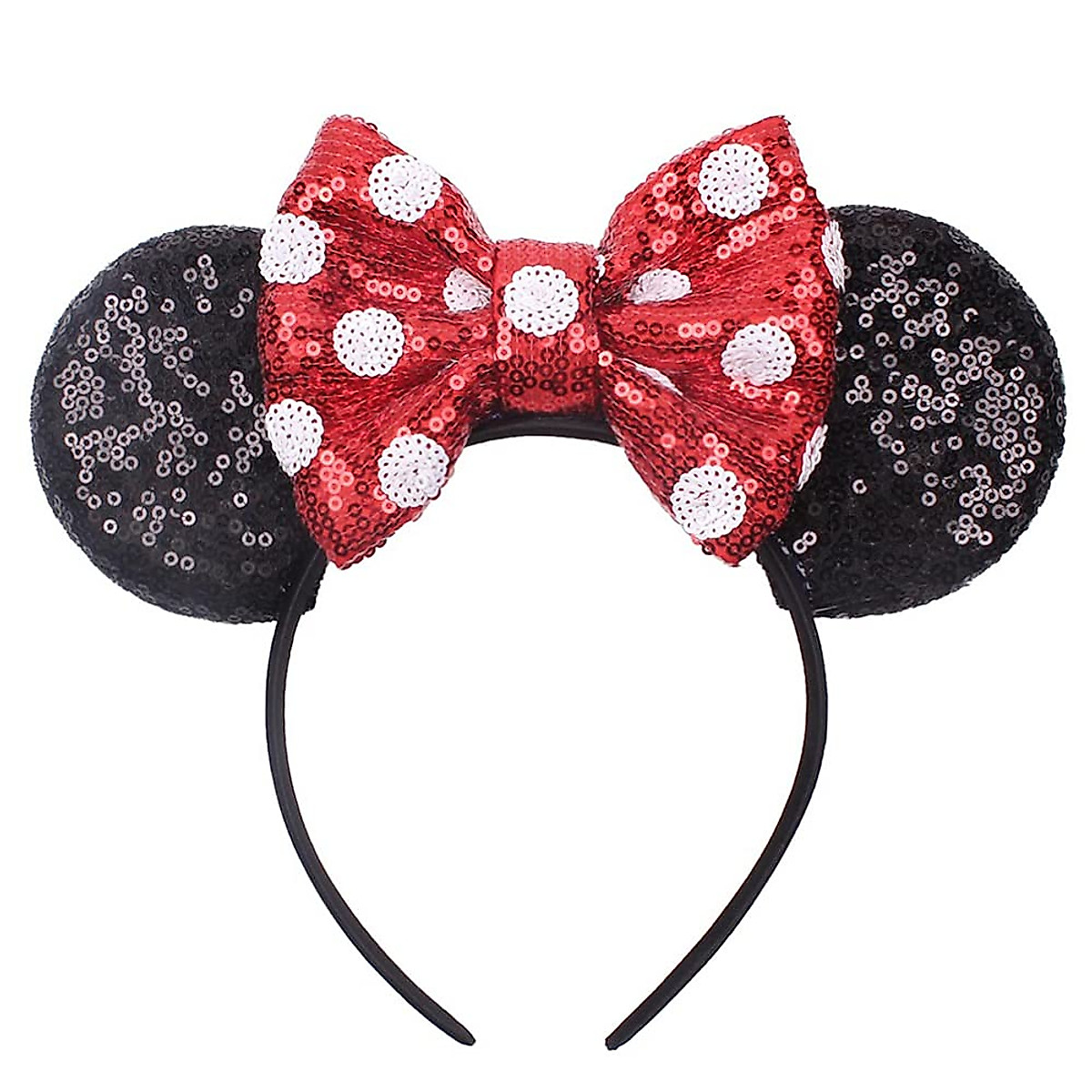 JIAHANG Polka Dot Mic Mouse Ear Headband Sequin Bow Costume Headwear Amusement Park Headpiece for Women Girls