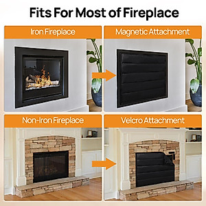 TURBRO Magnetic Fireplace Cover, 45” W x 34” H Magnetic Fireplace Draft Blocker, Indoor Vent Insulation Draft Stopper, Prevent Heat and Cold Air Loss, fits for Iron and Brick Frame, with Sticky Tapes