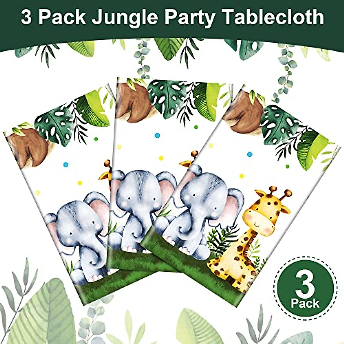 Wenterial 3 Pcs Jungle Safari Tablecloths Cute Animal Print Safari Table Cloths, Jungle Safari Theme Party Decorations Safari Baby Shower Decorations for Boy Kids Birthday Party Supplies 51×106 Inch